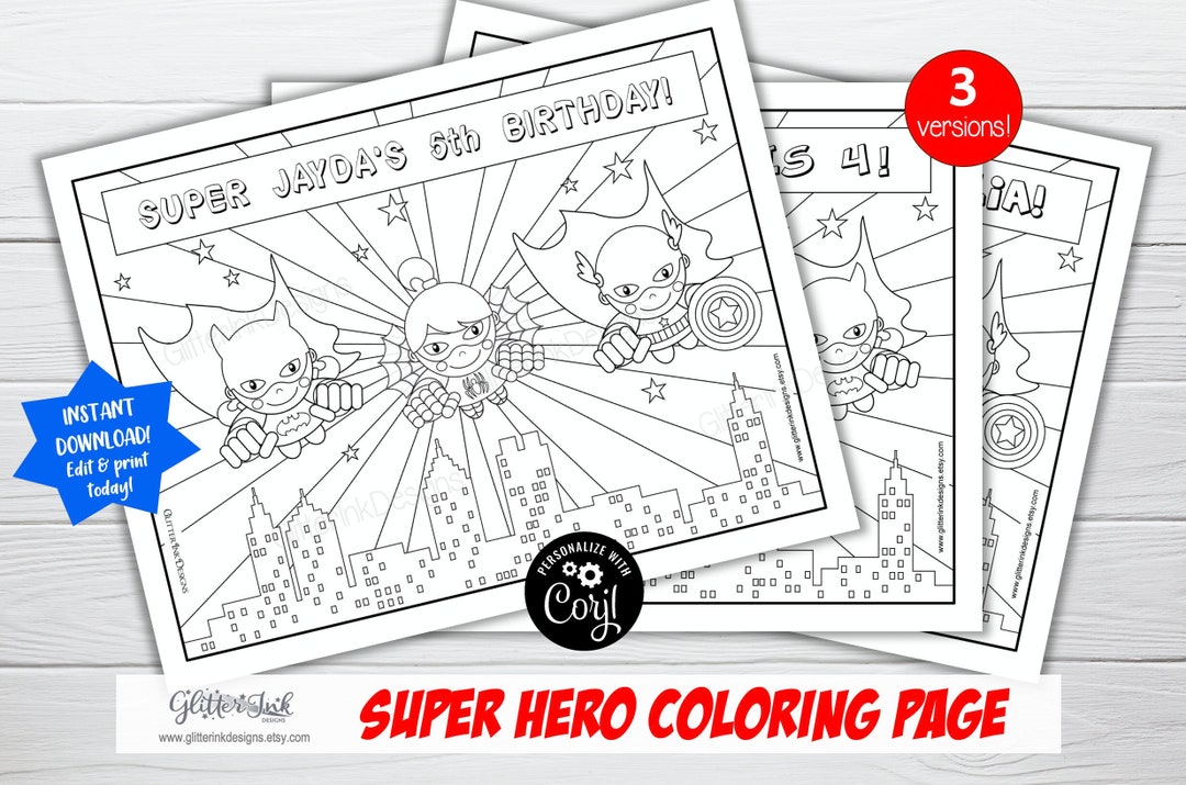 Super Hero Party Coloring Page / Flying Super Heroes Colouring Activity ...