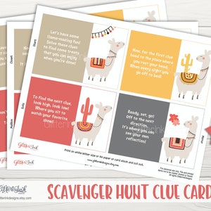 Llama Scavenger Hunt Clue Cards / Llama Party Treasure Hunt Clues for ...