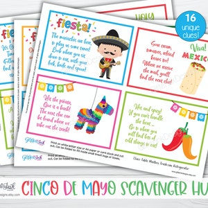 Cinco De Mayo Scavenger Hunt Clue Cards, Mexican Fiesta Birthday Party ...