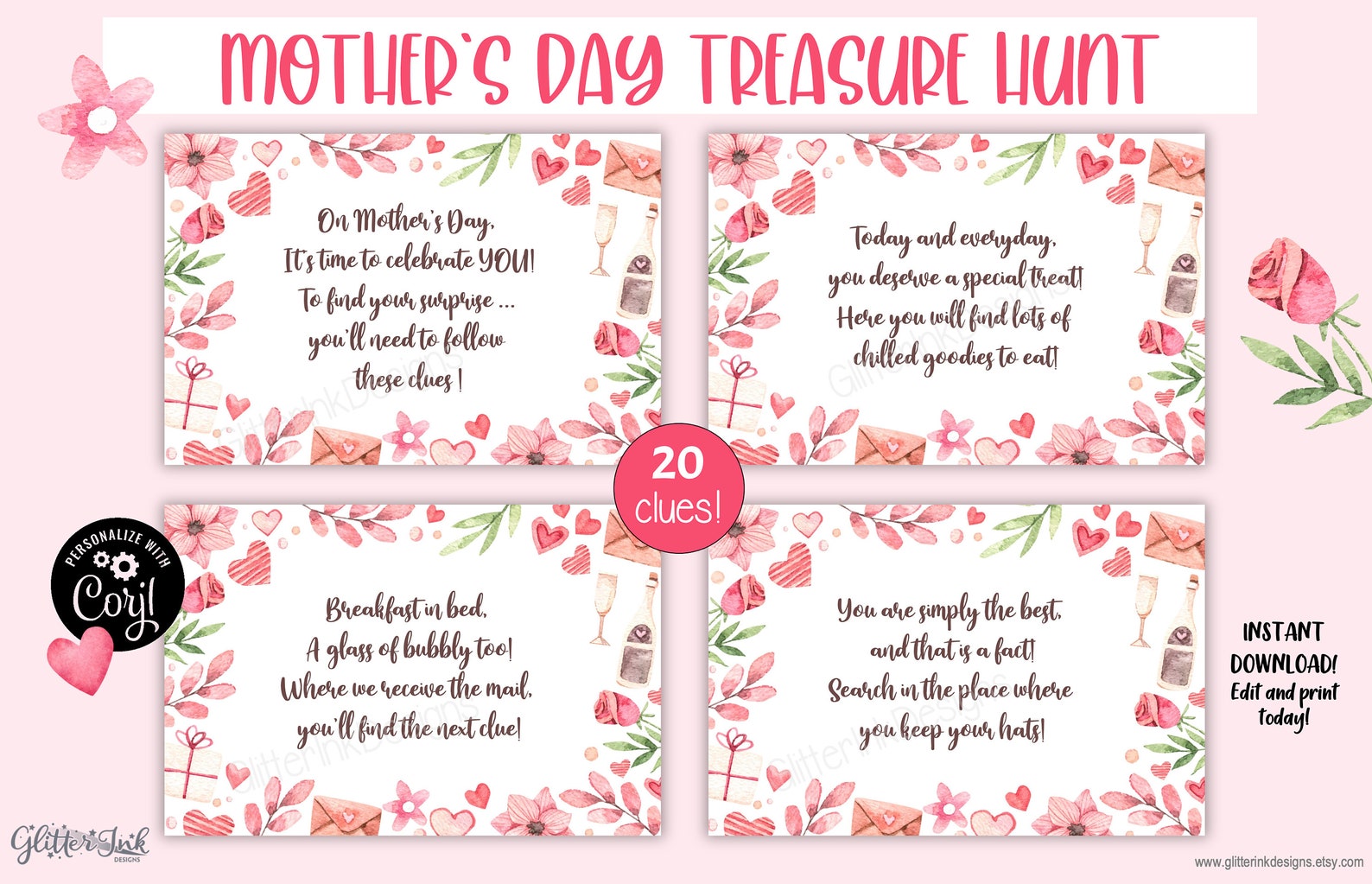 Mother's Day Scavenger Hunt Clue Cards / Happy Mothers Day Treasure ...