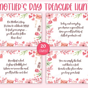 Mother's Day Scavenger Hunt Clue Cards / Happy Mothers Day Treasure ...