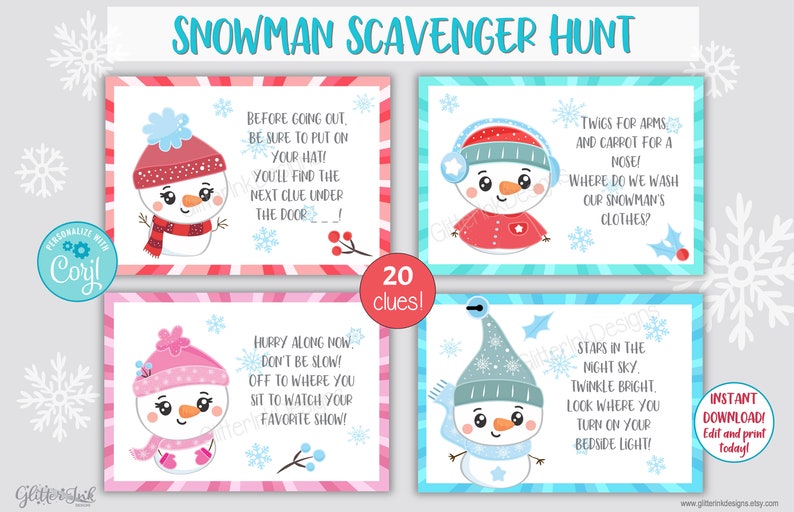 White Christmas Scavenger Hunt Clue Cards, Winter Wonderland Treasure ...