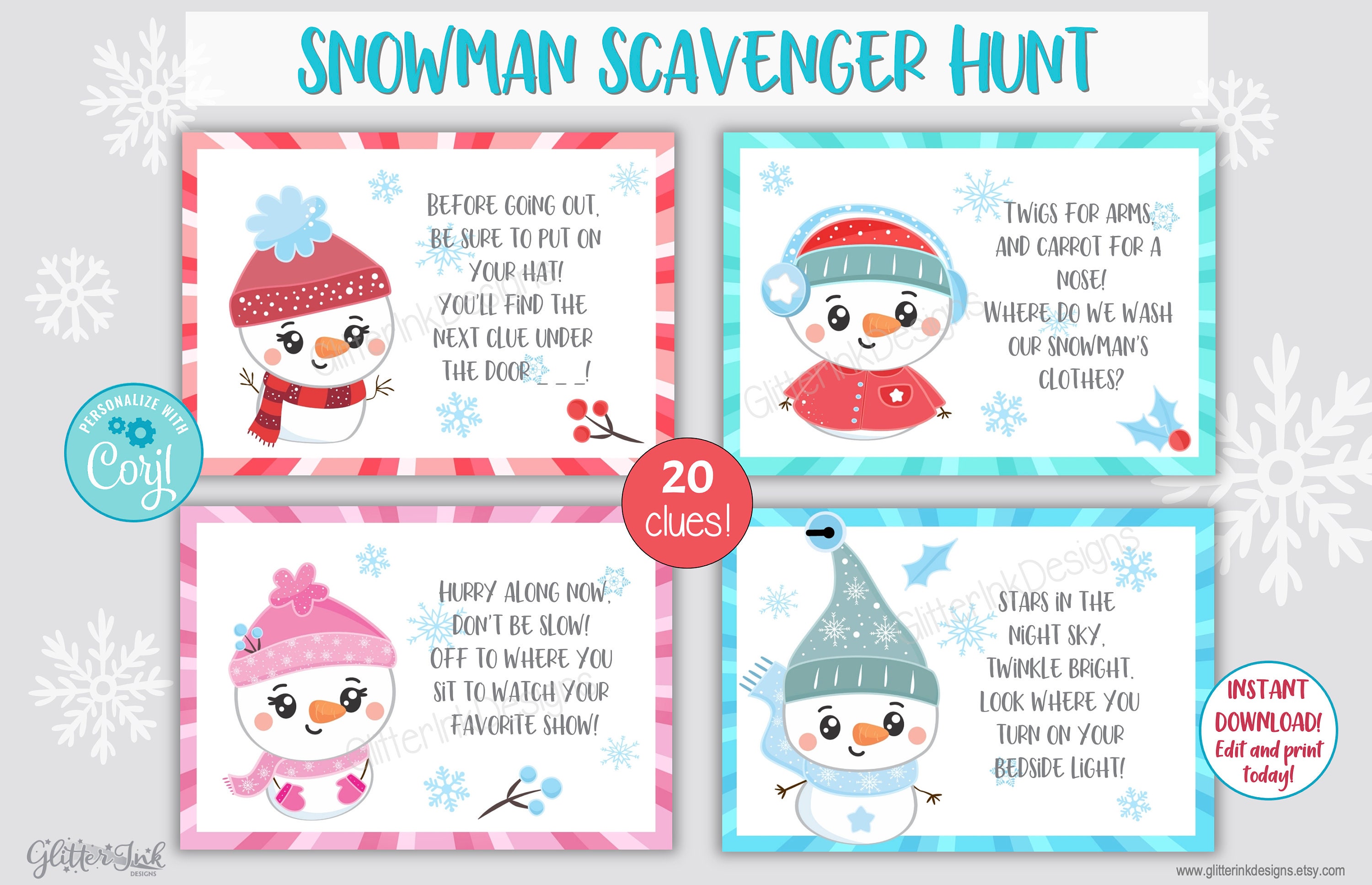 White Christmas Scavenger Hunt Clue Cards, Winter Wonderland Treasure ...