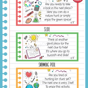 School Yard Outdoor Playground Scavenger Hunt Rhyming Riddle Clue Cards ...
