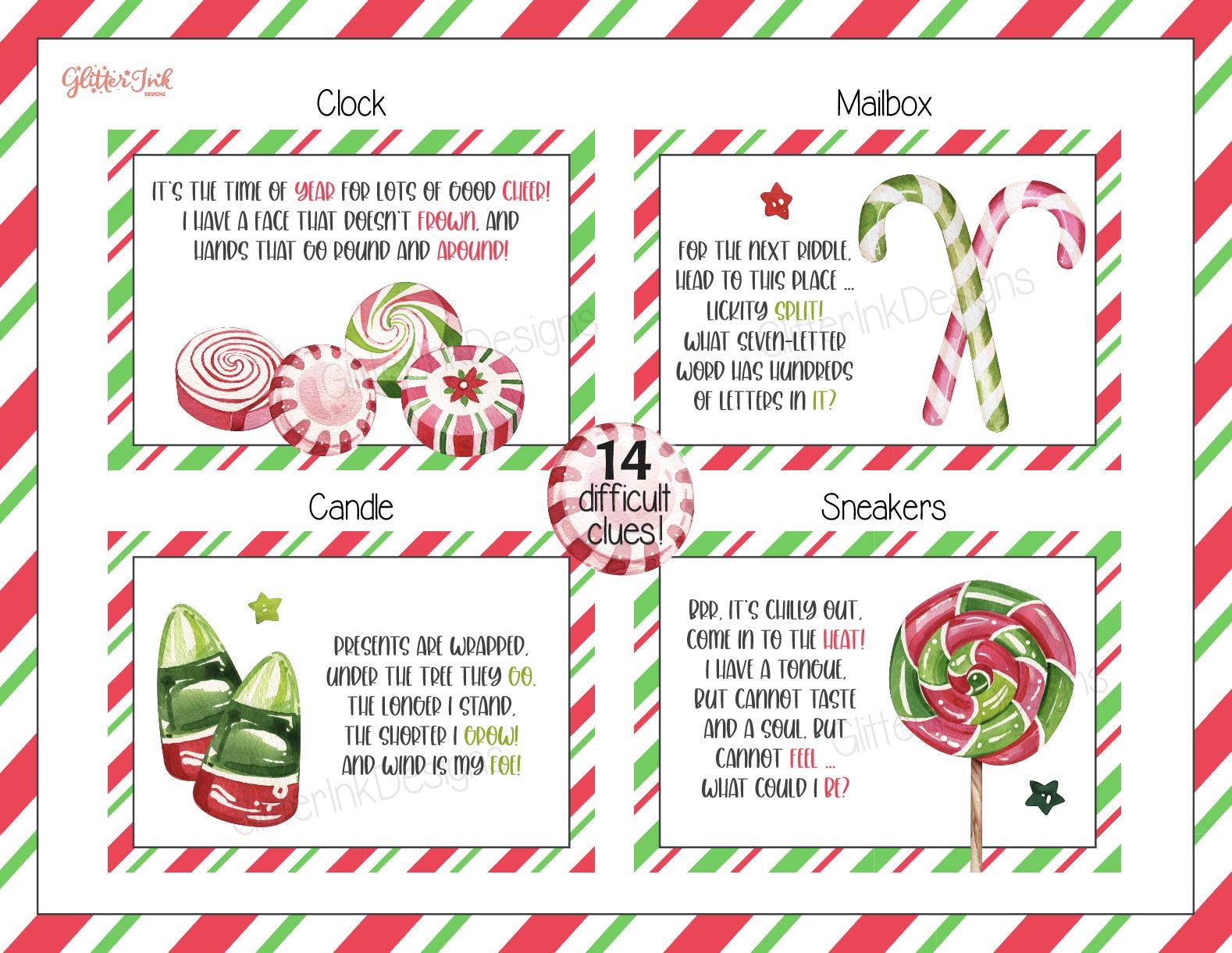 Teen Christmas Tricky Scavenger Hunt Riddles, Candy Cane Treasure Hunt ...
