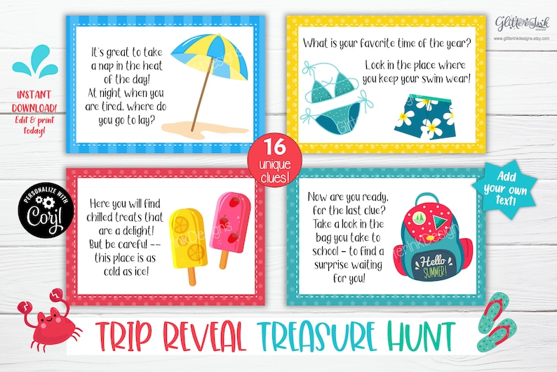 Beach Surprise Trip Reveal Scavenger Hunt & Printable Boarding Pass ...