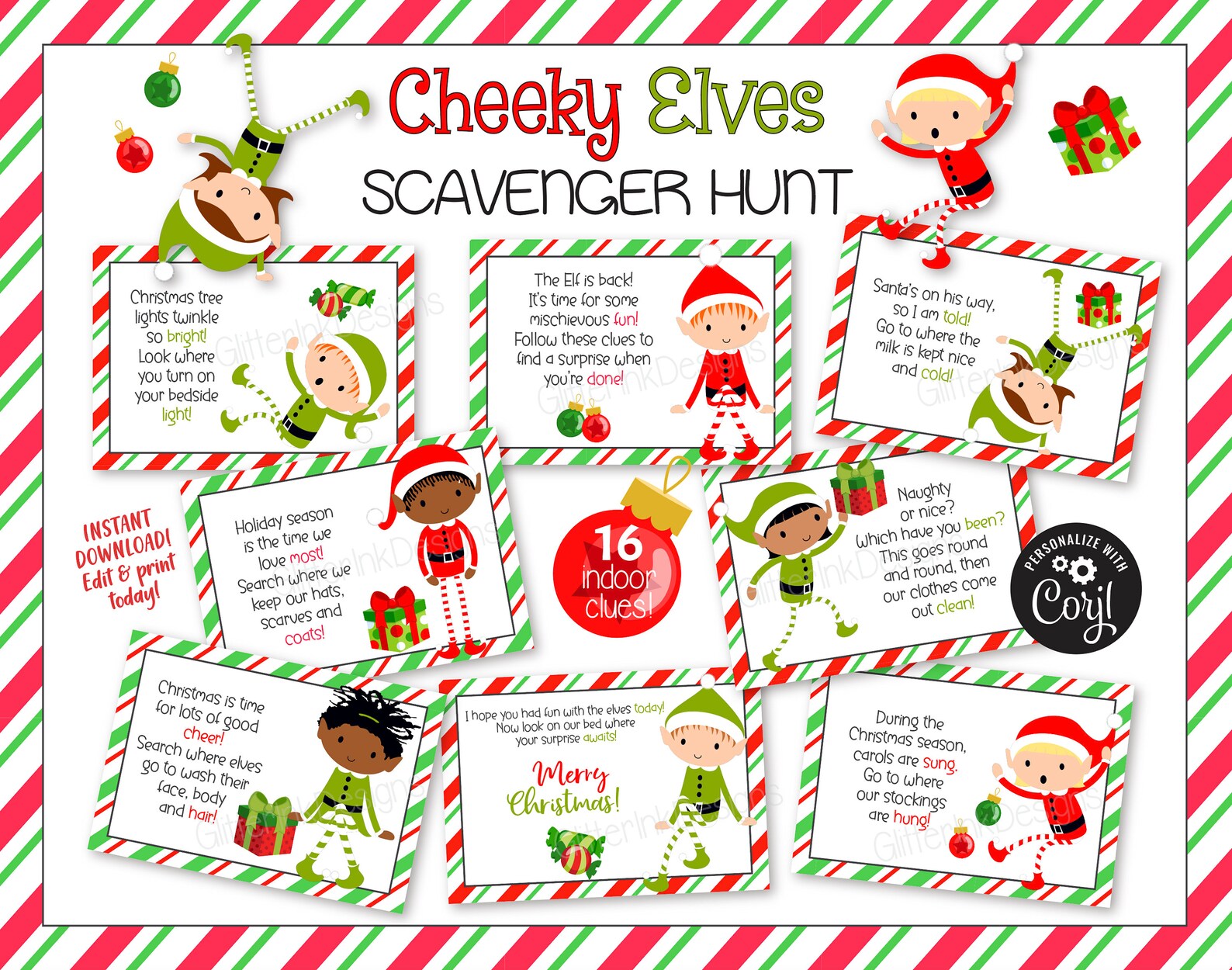 Christmas Elves Kids Treasure Hunt, Cheeky Elf Scavenger Hunt Clue ...