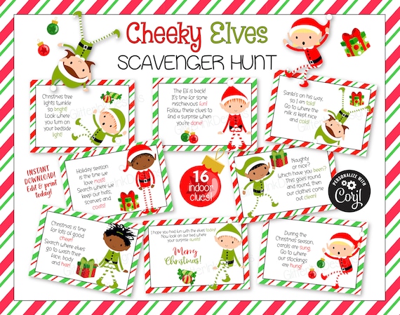 Christmas elves kids treasure hunt / Christmas scavenger hunt ...