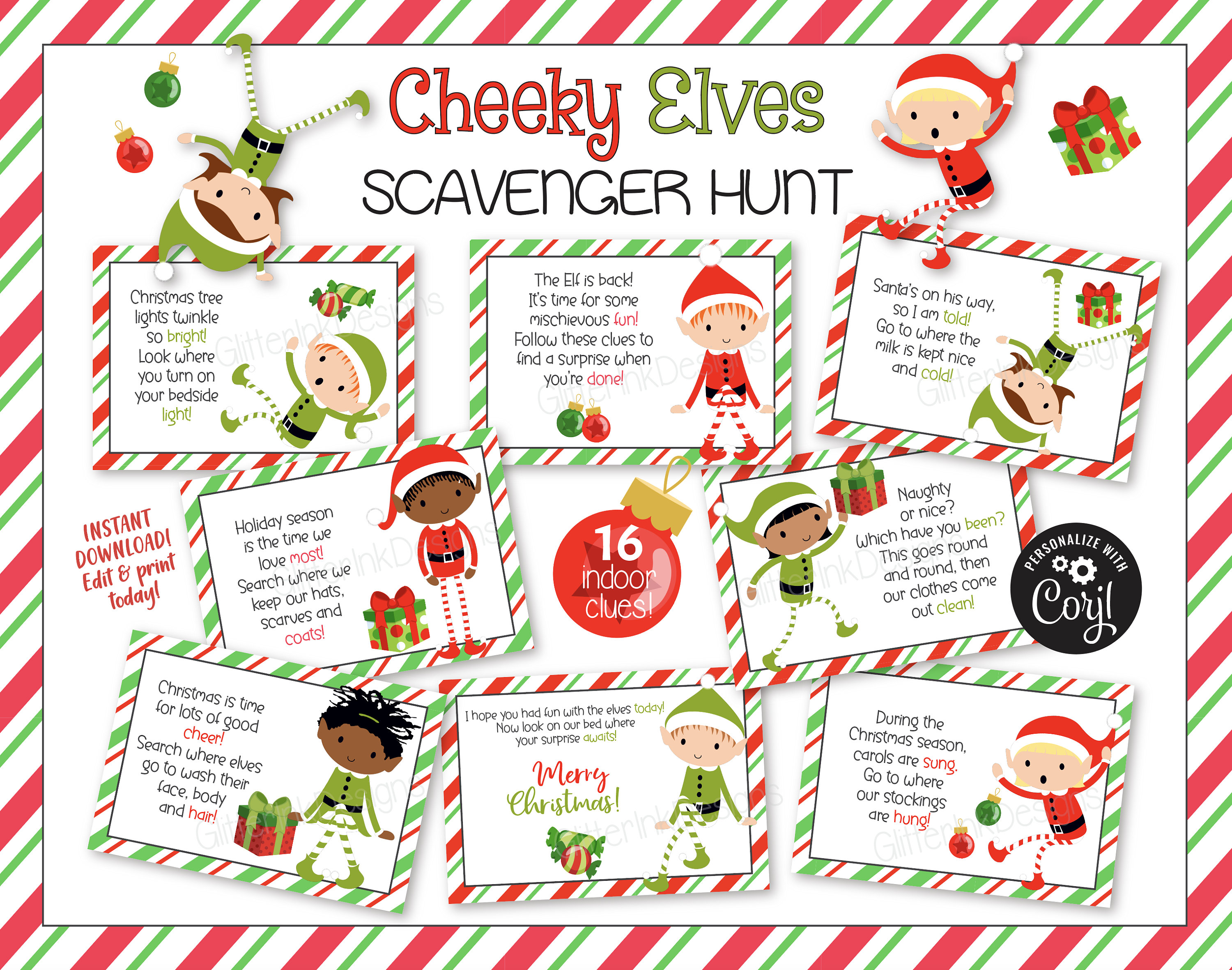 Christmas Elves Kids Treasure Hunt, Cheeky Elf Scavenger Hunt Clue ...