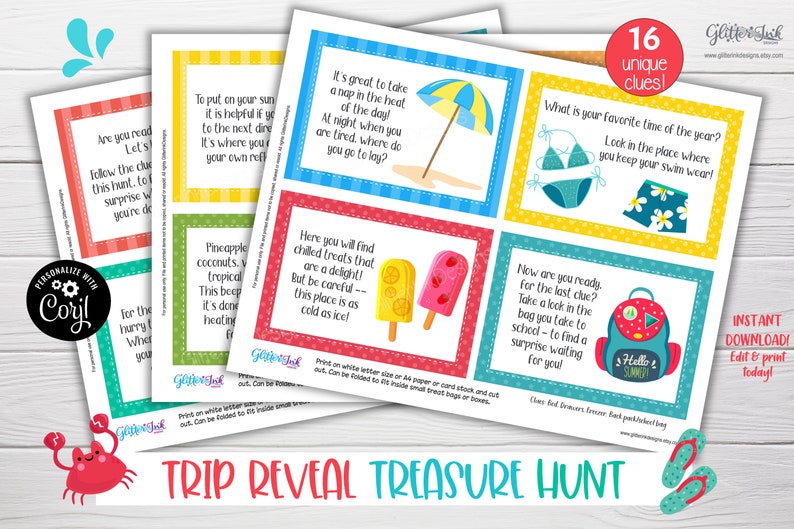 Beach Surprise Trip Reveal Scavenger Hunt & Printable Boarding Pass ...