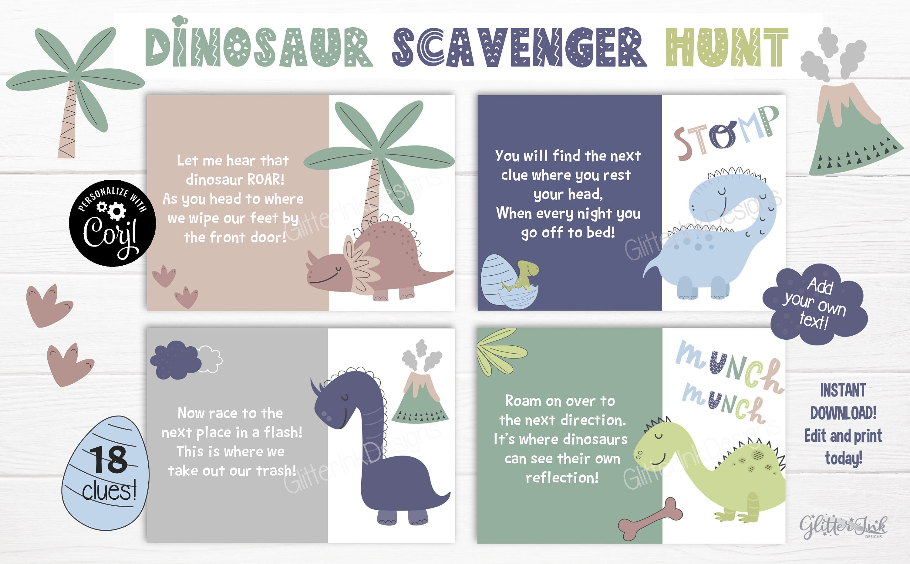Dinosaur Scavenger Hunt Printable Clue Cards, Dinosaur Adventure Kids ...