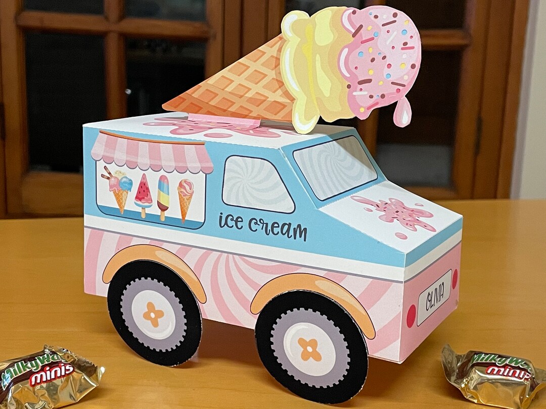 Ice Cream Truck Printable Favor Box, Two Sweet Birthday Customizable ...