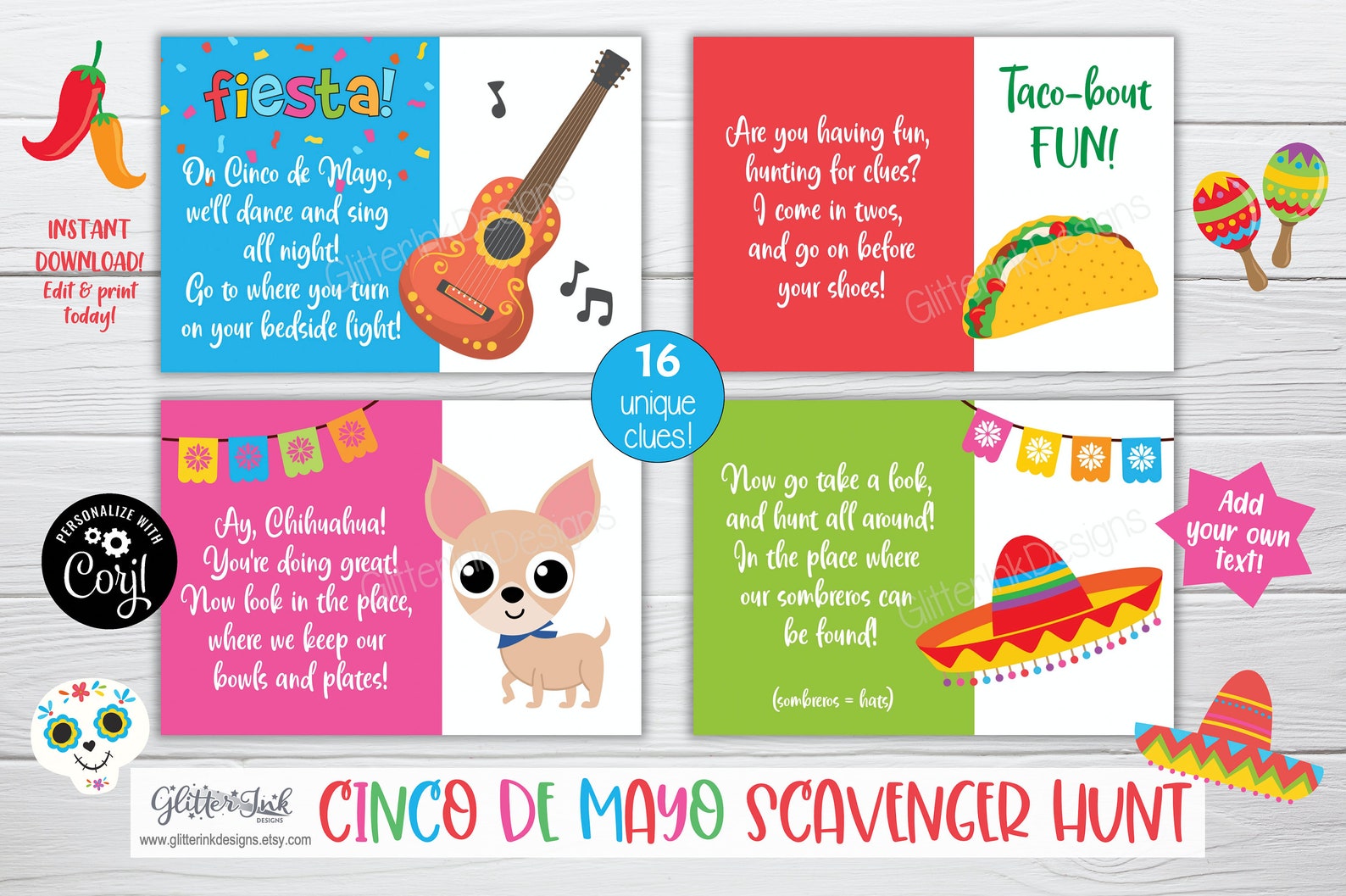 Cinco De Mayo Scavenger Hunt for Kids, Mexican Fiesta Editable Treasure ...