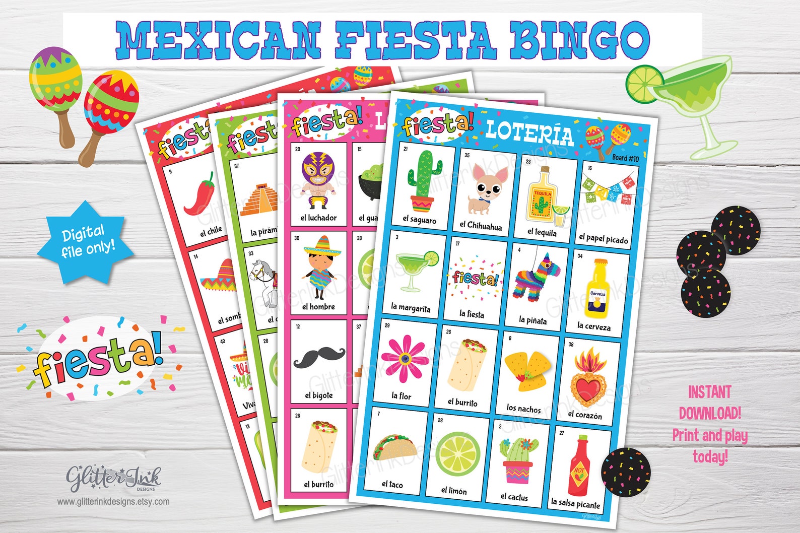 Mexican Fiesta Bingo / Taco Tuesday Printable Party Game / Loteria ...