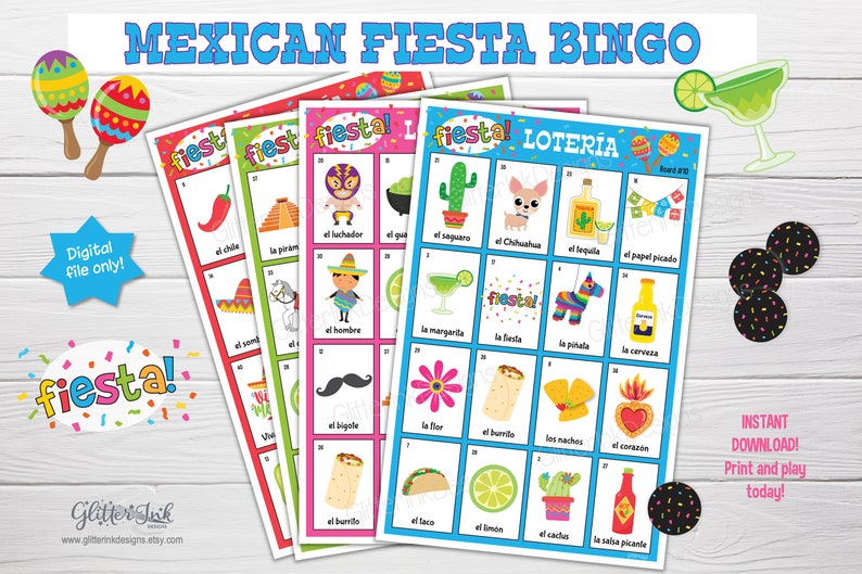 Mexican Fiesta Bingo / Taco Tuesday Printable Party Game / Loteria ...