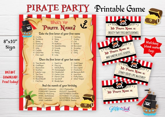 What's your Pirate name printable party game / Pirate party name ...