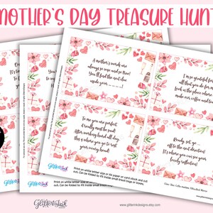 Mother's Day Scavenger Hunt Clue Cards / Happy Mothers Day Treasure ...