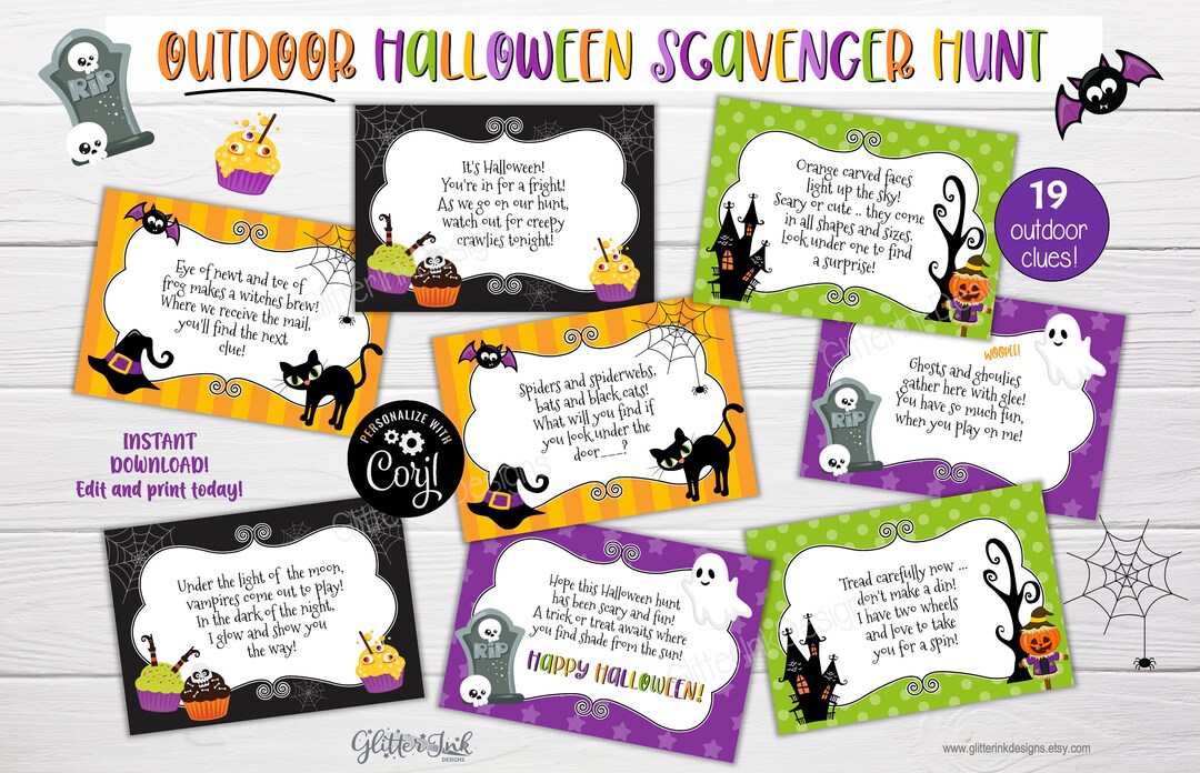 Outdoor Halloween Scavenger Hunt Clue Cards / Halloween Treasure Hunt ...