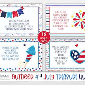 4th of July Scavenger Hunt Clue Cards / Outdoor Fourth of July Kids ...