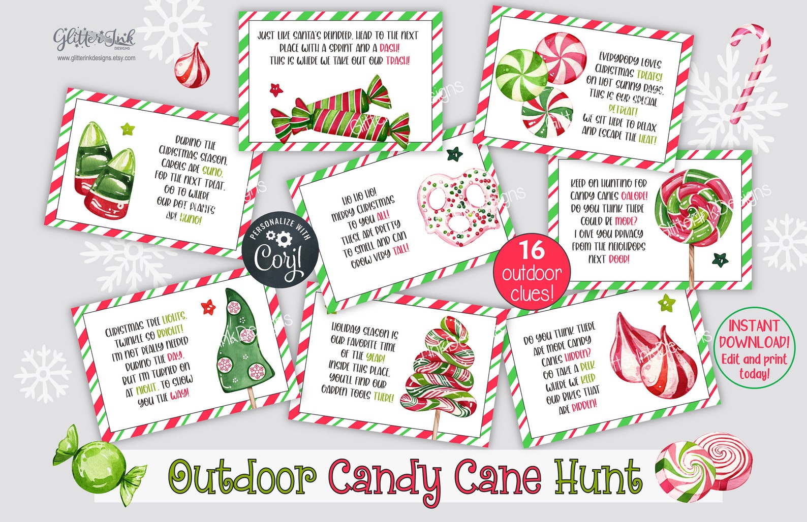 Outdoor Christmas Candy Cane Hunt Clue Cards, Peppermint Fun Family ...