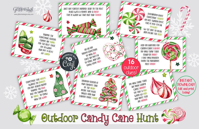 Outdoor Christmas Candy Cane Hunt Clue Cards, Peppermint Fun Family ...