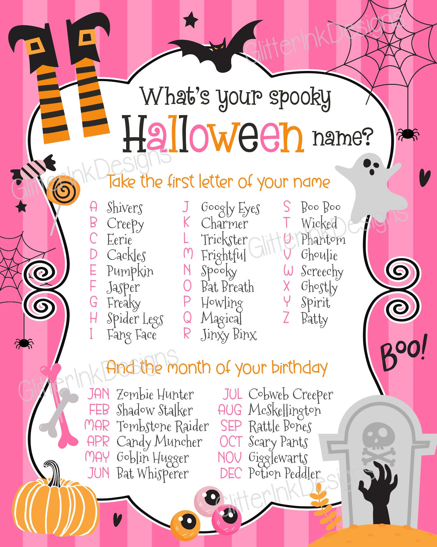 What's Your Spooky Halloween Name Game / Spooktacular Printable Sign ...