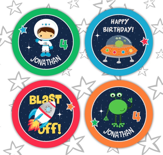Outer space party cupcake toppers / rocket favor tags / astronaut party ...