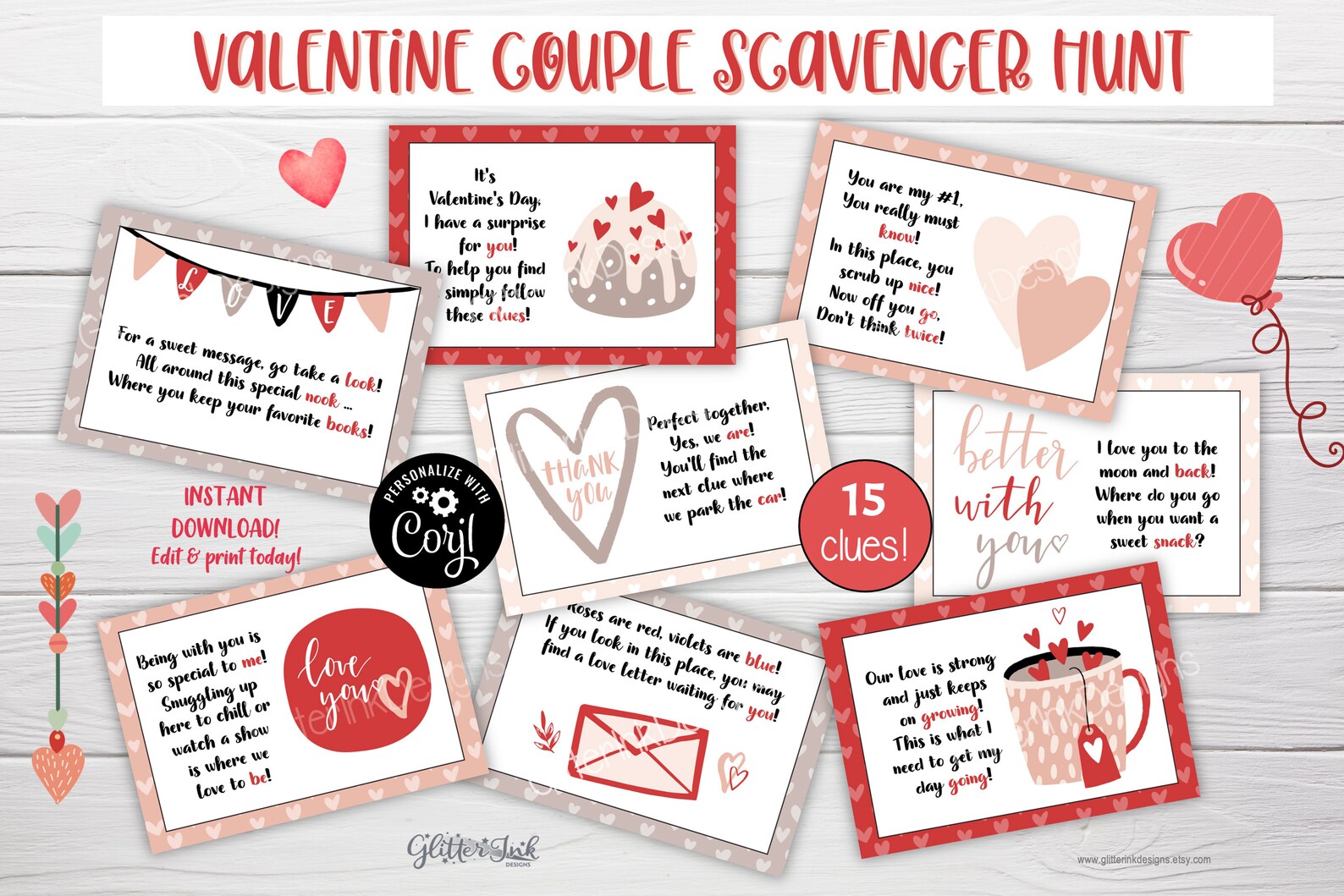 Valentine's Day Scavenger Hunt Clue Cards / Valentines Day Treasure ...
