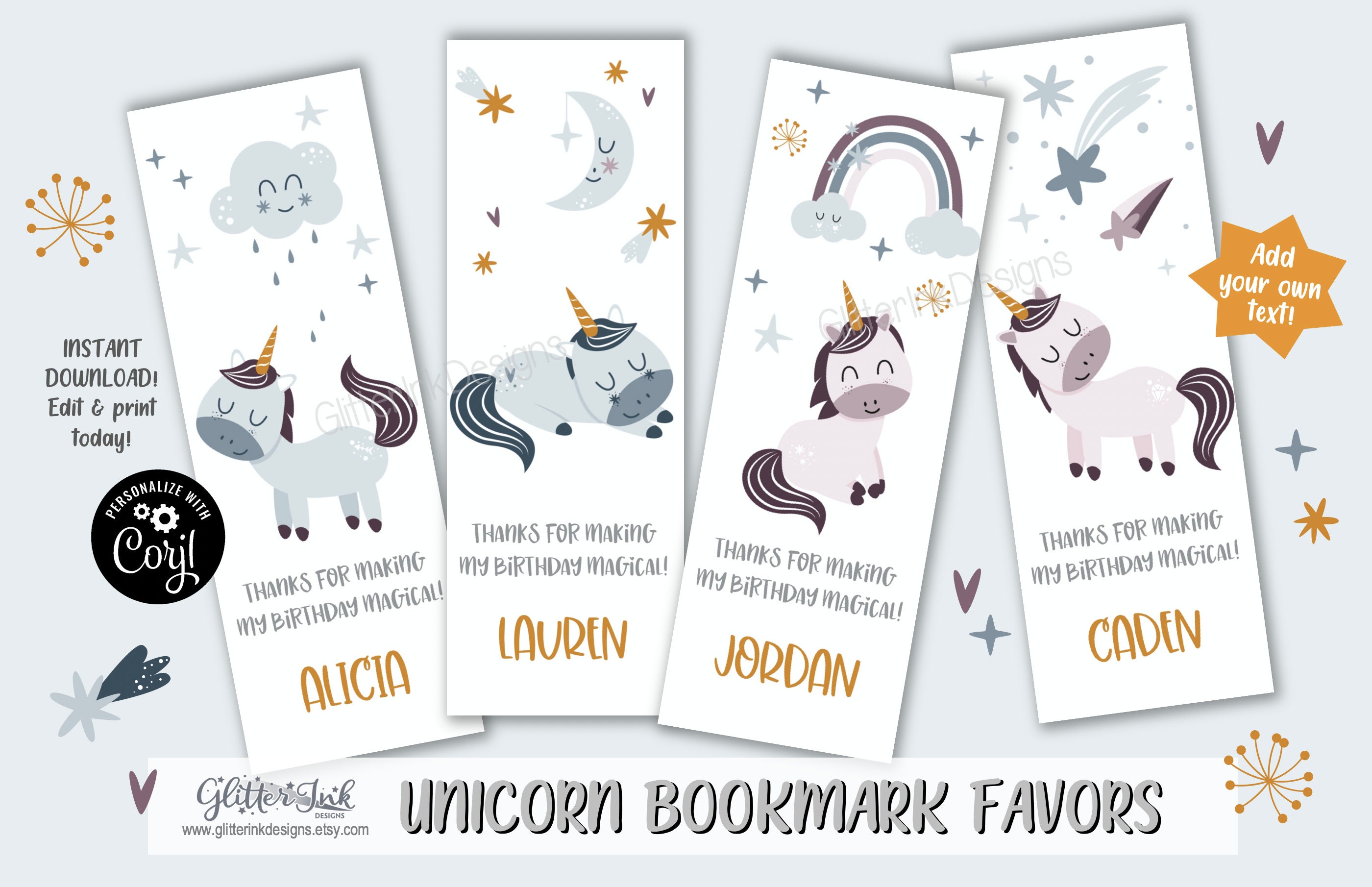 Unicorn bookmark favors / Unicorn party favors / Unicorn | Etsy