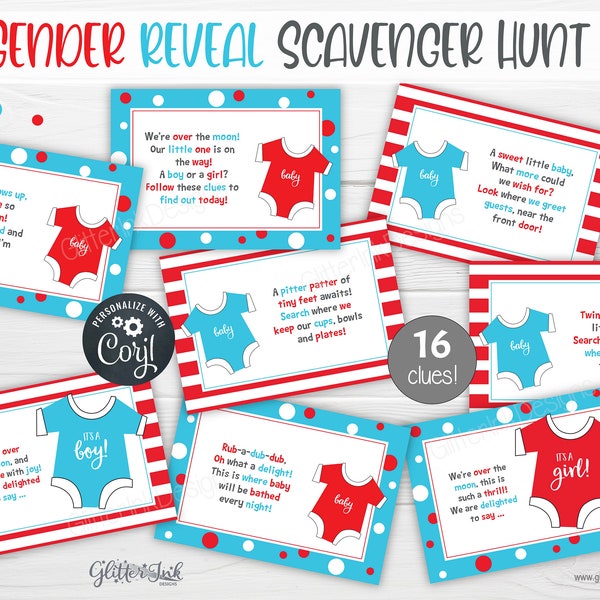 Gender Reveal Scavenger Hunt Clues - Etsy