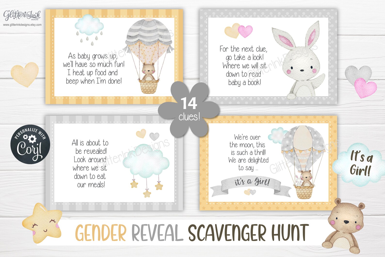 Gender Reveal Scavenger Hunt Clue Cards for Baby Shower Party Games ...