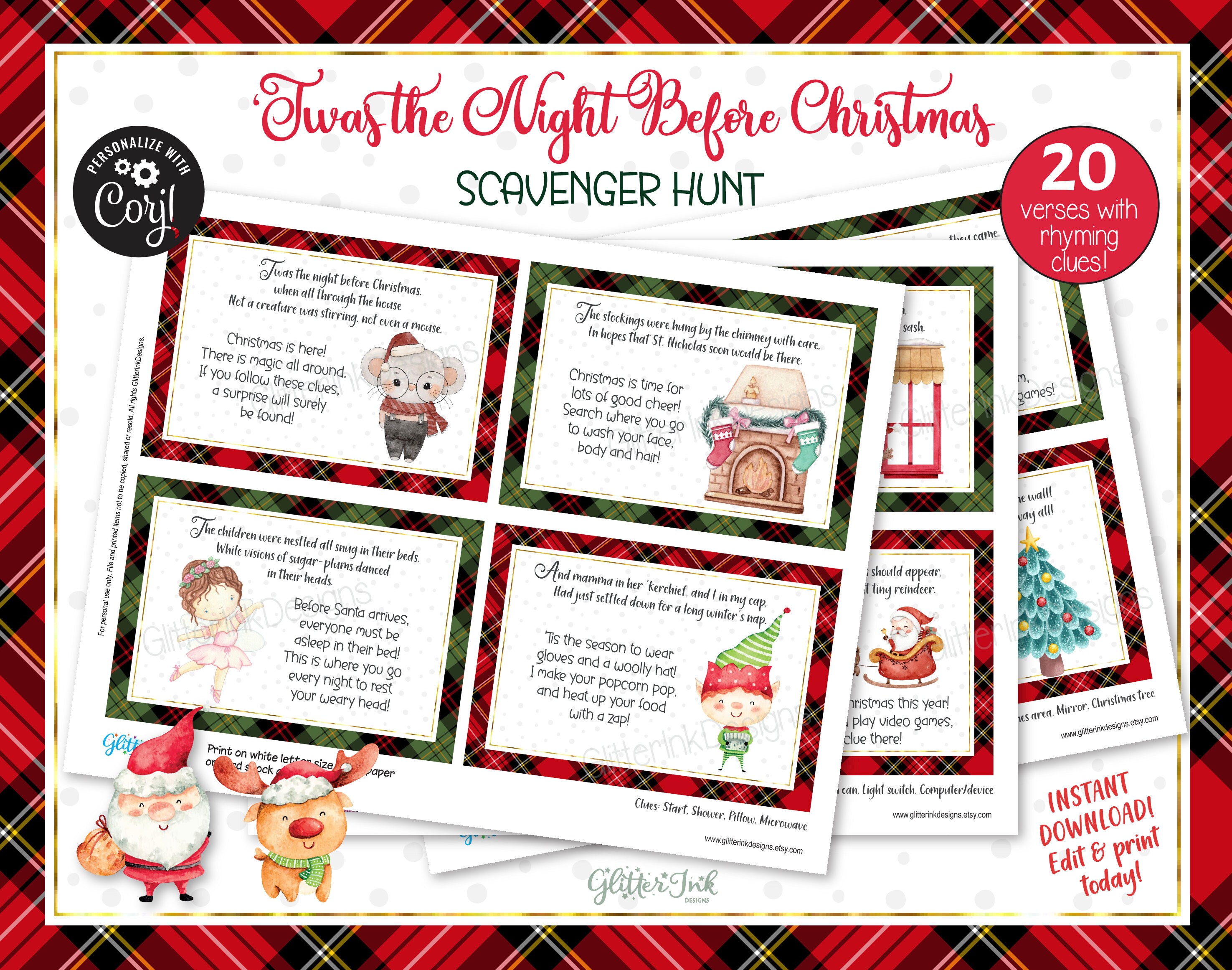 Twas the Night Before Christmas Scavenger Hunt Clue Cards, Xmas Eve ...