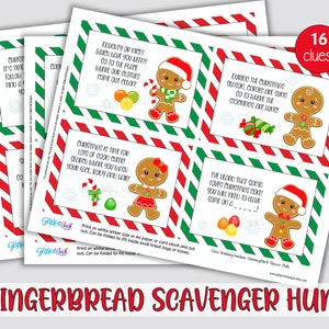 Gingerbread Christmas Scavenger Hunt Clue Cards / Christmas Treasure ...