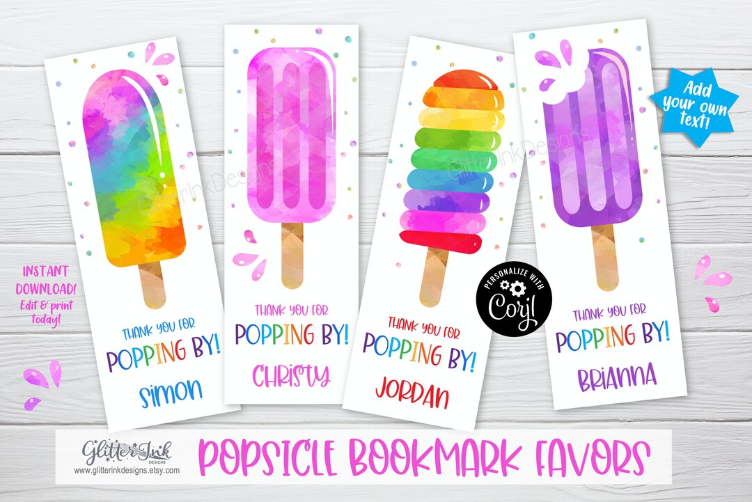 Popsicle Birthday Bookmark Favors / Popsicle Party Favors / Printable ...