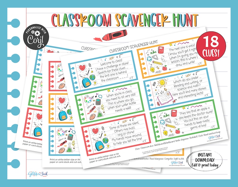 Classroom Scavenger Hunt Rhyming Riddle Clue Cards / Back to - Etsy