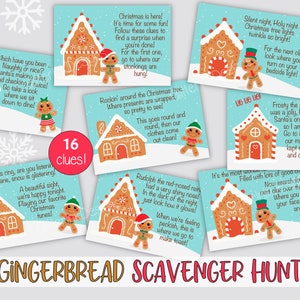 Gingerbread Christmas Scavenger Hunt Clue Cards, Printable Treasure ...