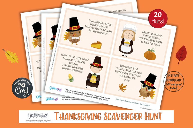 Thanksgiving Scavenger Hunt Clue Cards / Thanksgiving Treasure - Etsy