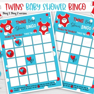 Twins Baby Shower Bingo Boards and Markers / Twin Girls Boys Printable ...