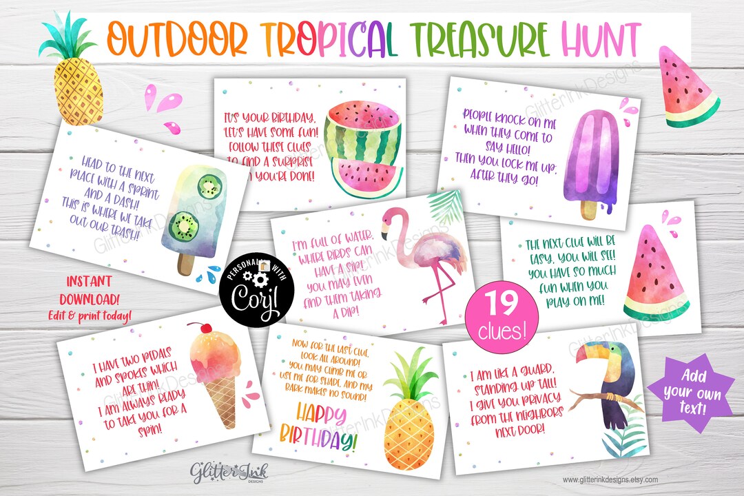 Toucan Flamingo Summer Scavenger Hunt Printable, Pineapple Watermelon ...