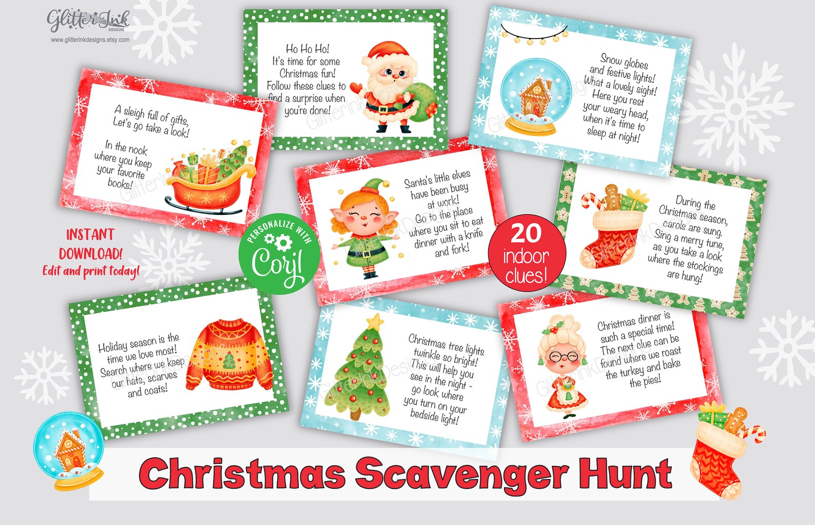 Christmas Scavenger Hunt Clue Cards / Christmas Kids Treasure - Etsy