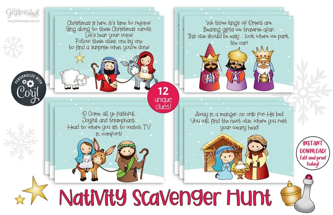 Nativity Scene Christmas Scavenger Hunt Clue Cards / Christmas - Etsy