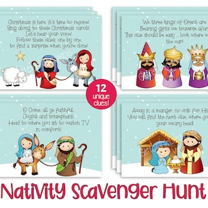 Nativity Scene Christmas Scavenger Hunt Clue Cards, Printable Christmas ...