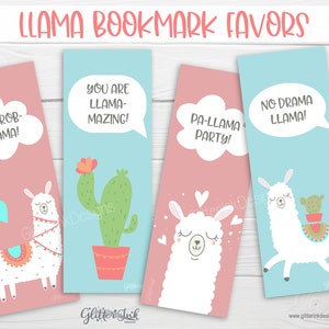 Llama Party Bookmark Favor / Llama Party Favors / Llama Thank You Cards ...