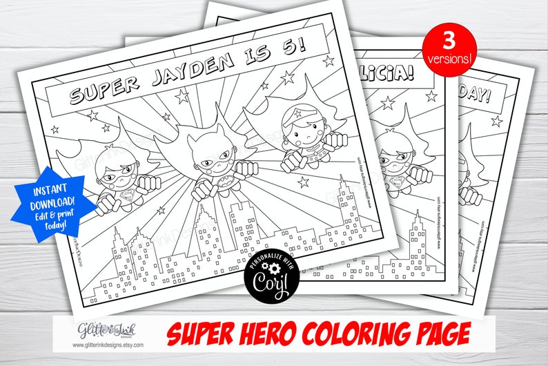 Super Hero Party Personalized Coloring Pages / Flying Super - Etsy