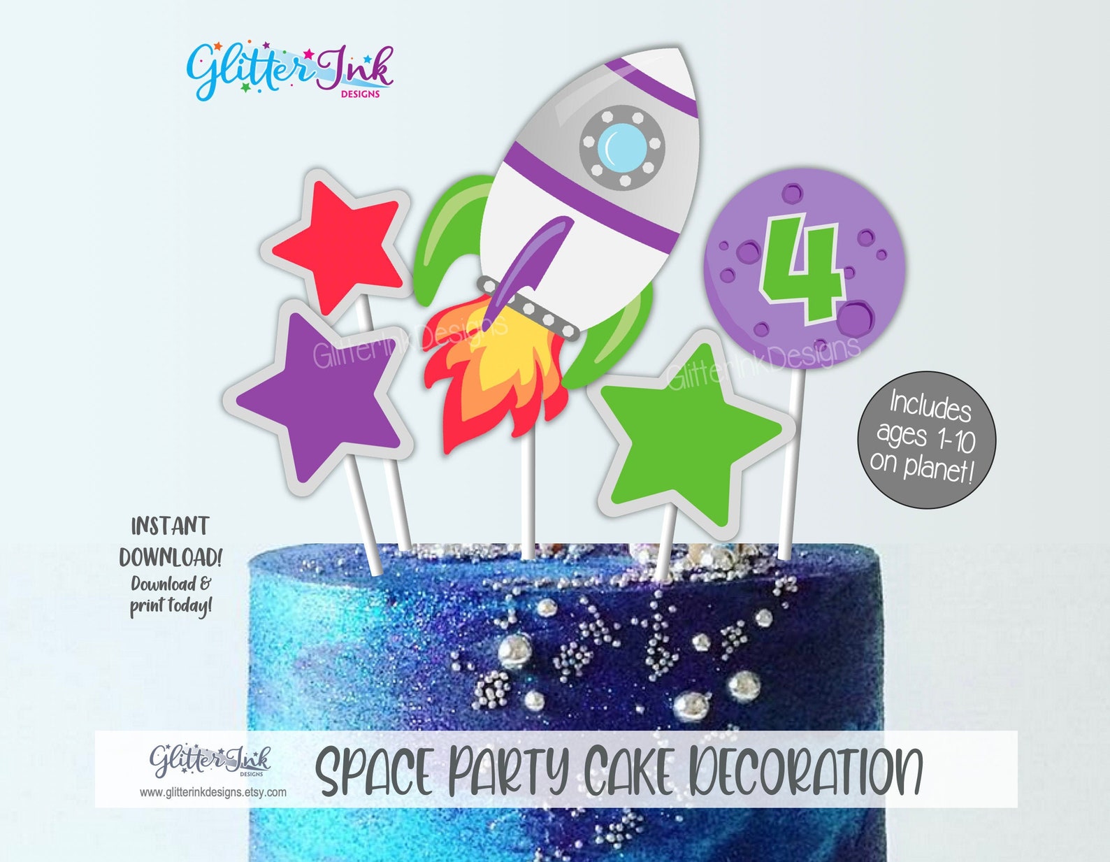 Outer Space Party Printable Cake Topper / Space Centerpiece / - Etsy