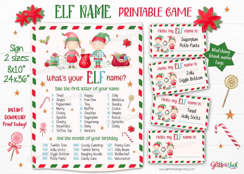 What's Your Elf Name Printable Christmas Games for Kids, Elves Sign ...