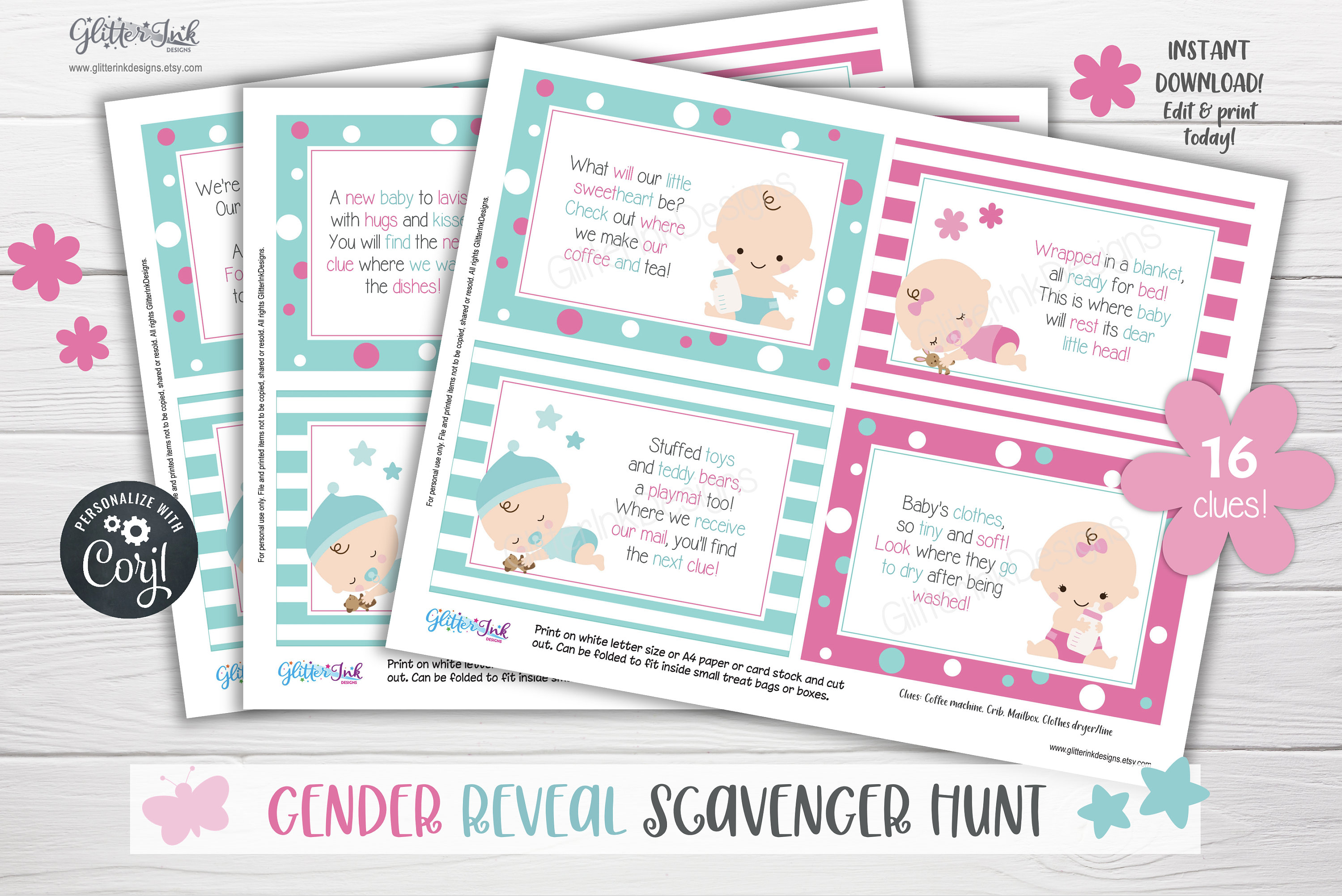 Gender Reveal Scavenger Hunt Clue Cards / Gender Reveal | Etsy