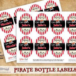 Pirate Party Printable Water Bottle Labels / Pirate Birthday Editable ...