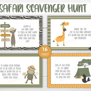 Jungle Safari Printable Scavenger Hunt Clue Cards, Animals First ...
