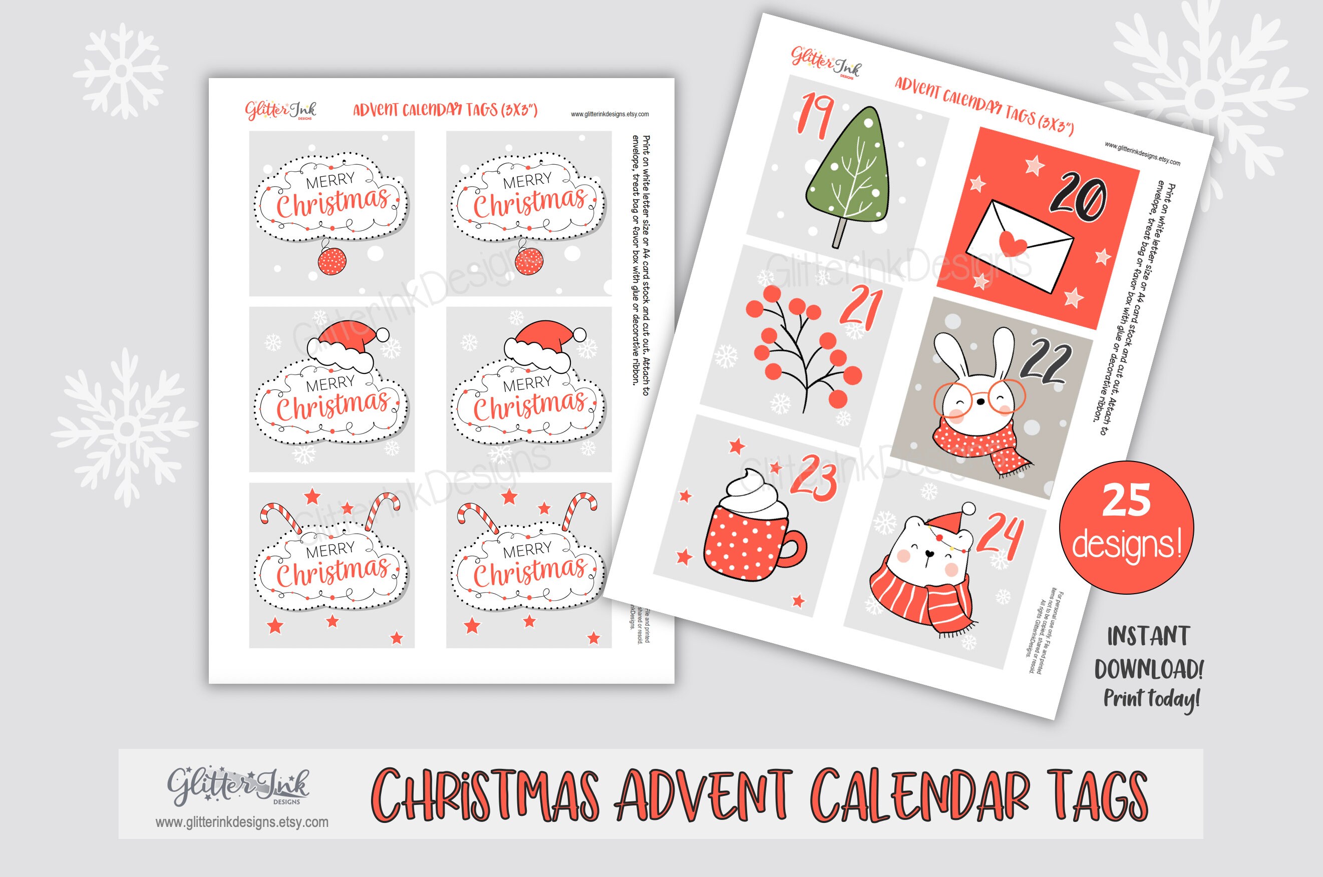 Printable Advent calendar tags / Christmas Advent calendar | Etsy